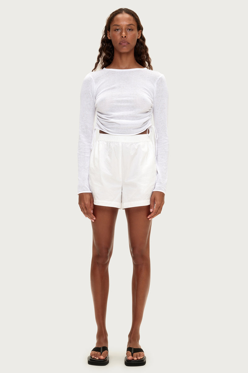 Gathered Knit Long Sleeve Top - White – Zulu & Zephyr